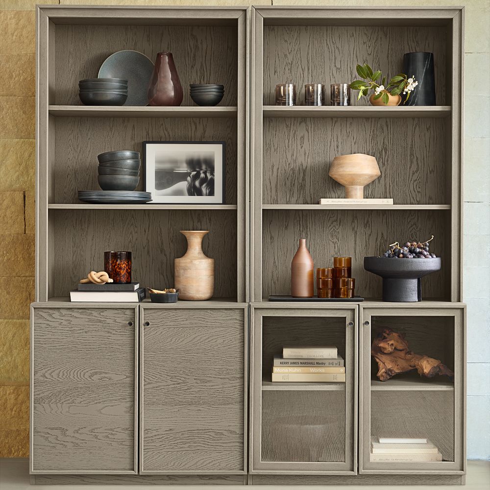 Holmes Modular 2-Door Glass Console w/ Open Hutch (36") | West Elm