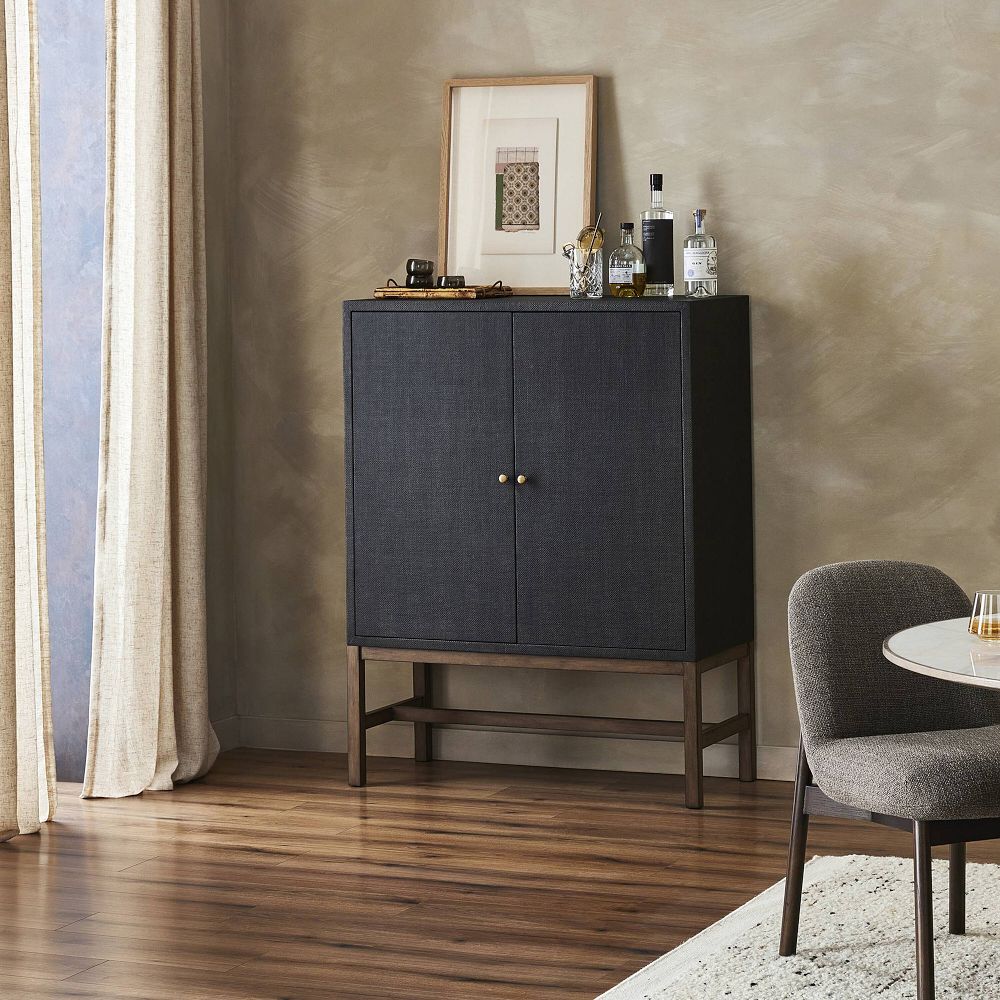 Britten Raffia Bar Cabinet 40" Black | West Elm