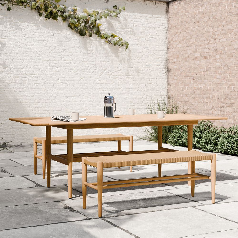 Baycrest Outdoor Teak Extendable Dining Table & Benches Set | West Elm