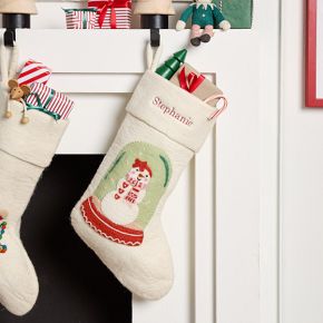 Snowgirl in Snow Globe Felt Stocking | West Elm