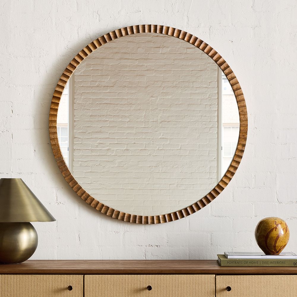 Frida Fluted Wood Round Wall Mirror | West Elm